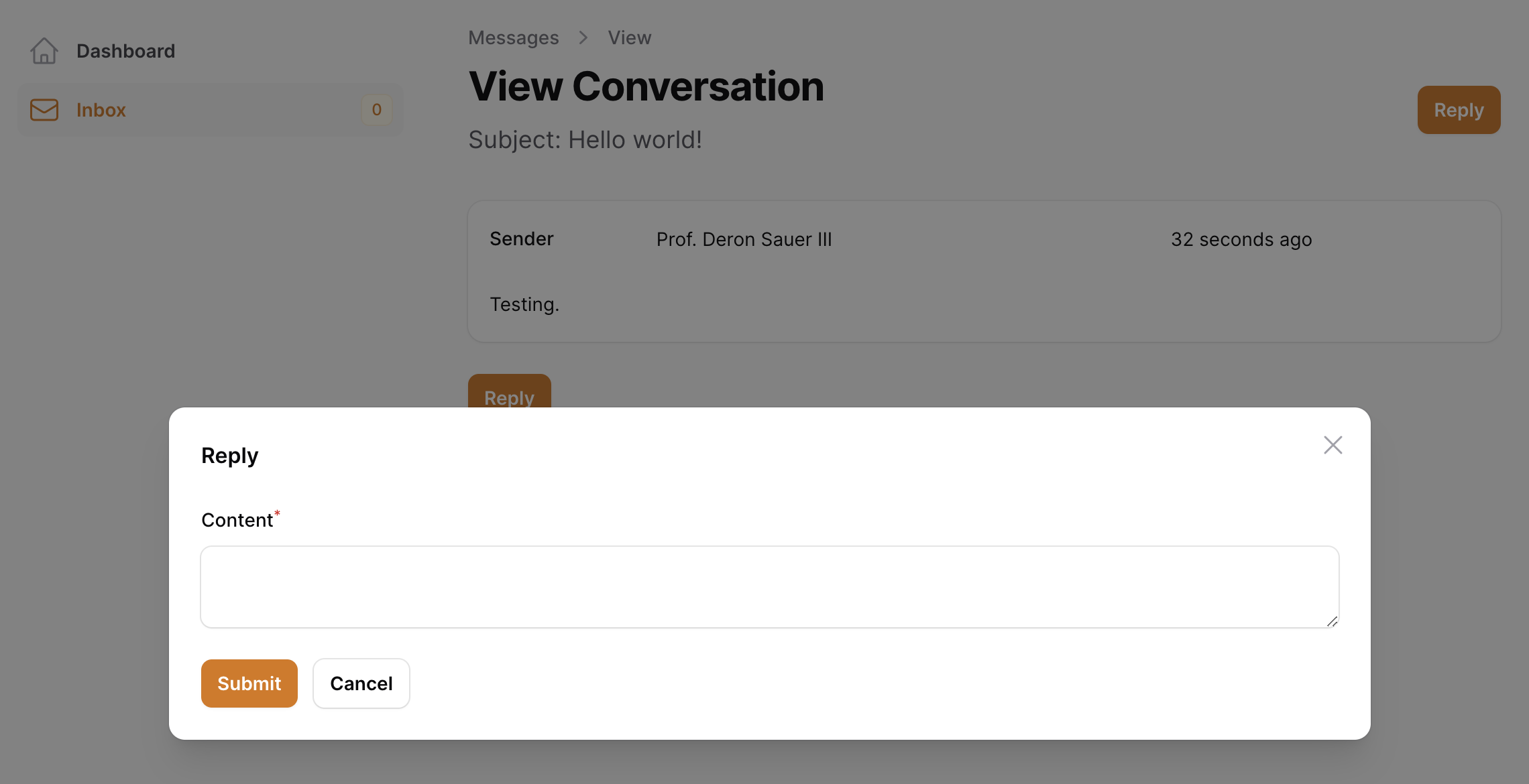 Inbox for Internal Messaging - Filament Examples